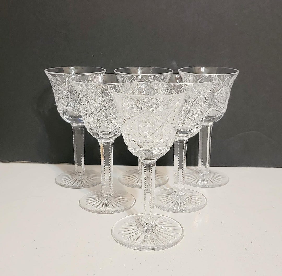 Cut Glass Wine Stems: Bohemian Hobstar Design, Set of 6 (one AS IS) - Etsy