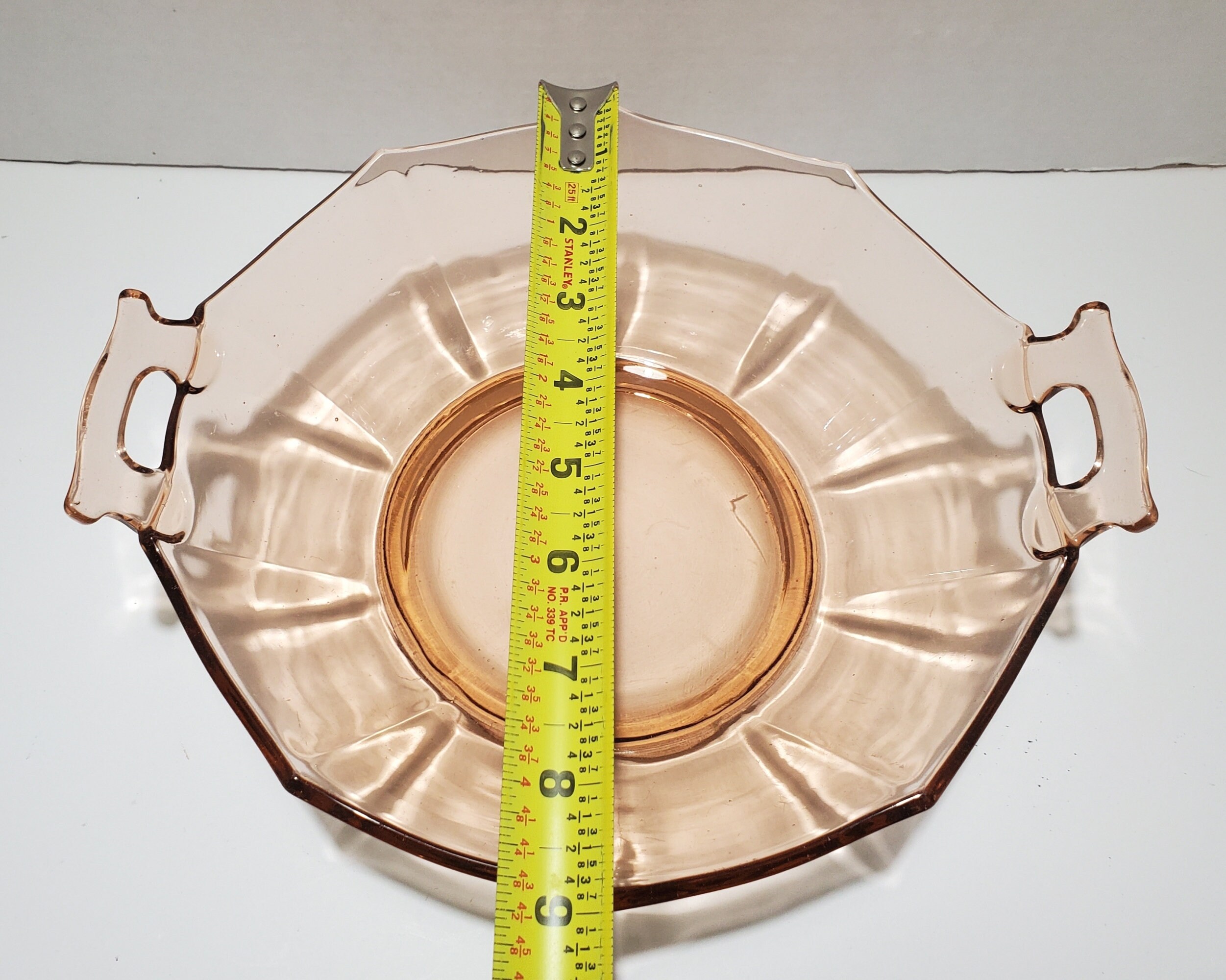 Pink Cambridge Glass decagon Square Handled Bowl - Etsy