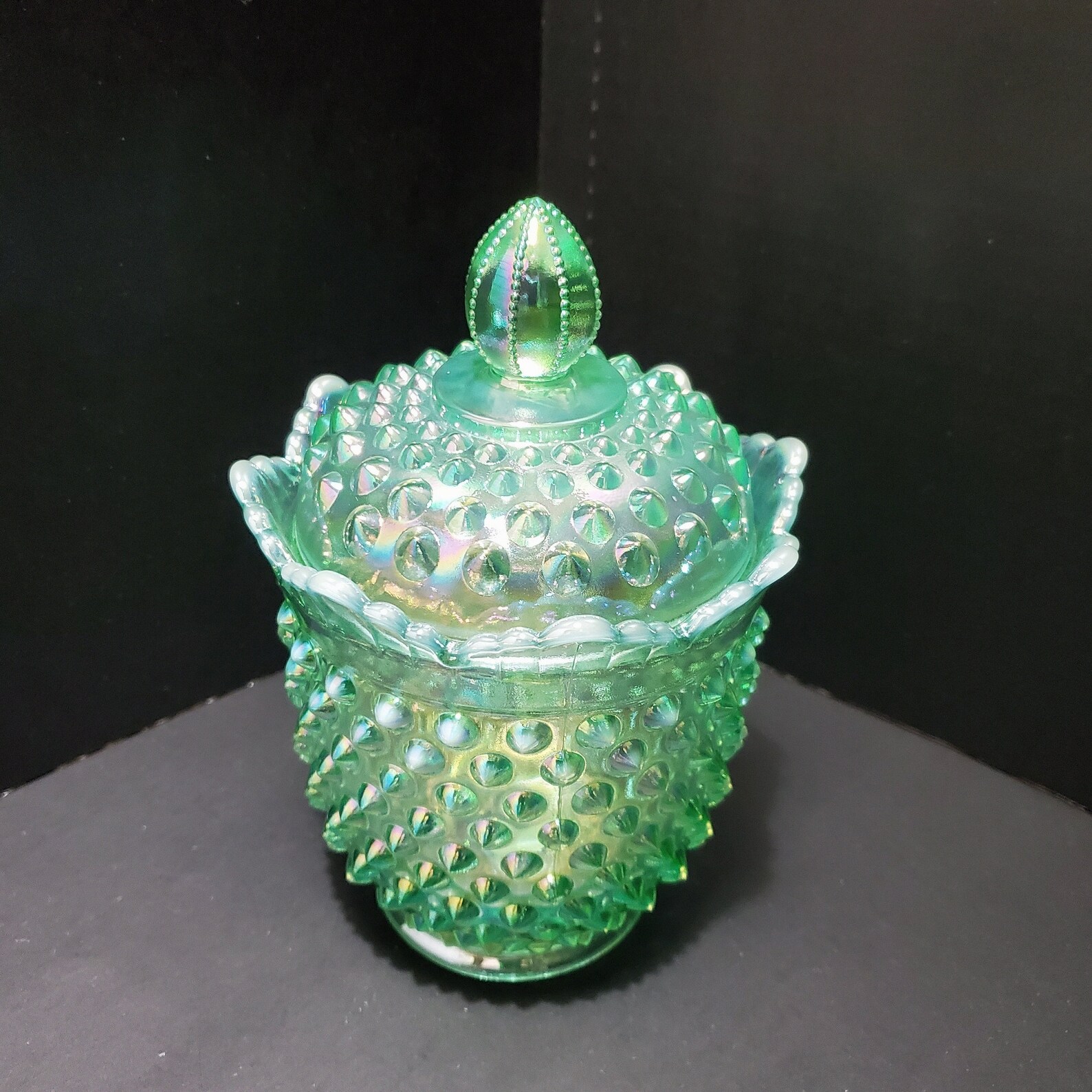 Green Opalescent Hobnail Fenton Apothecary / Vanity Jar - Etsy