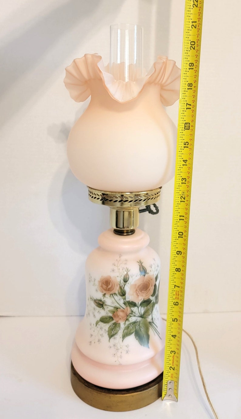 Pink Floral Satin Cased Glass Fenton Table Lamp / Brass Base - Etsy