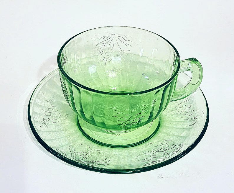 Six (6) Green Hazel Atlas "fruits" Cups & Saucers 1931-1935 - Etsy