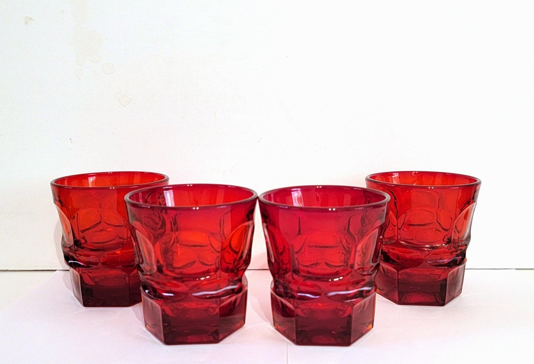 Four (4) - 3-7/8" Red Fostoria "argus" Old Fashions / Two Sets ...