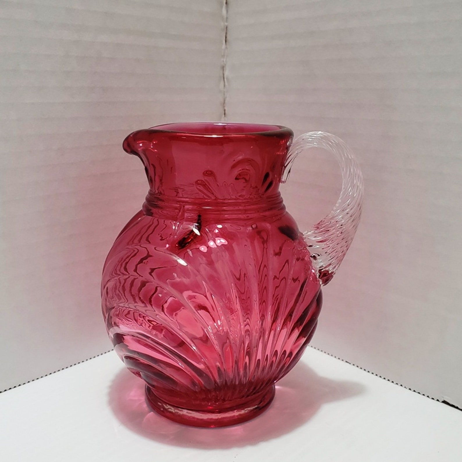Small 4.5 Cranberry / Clear Fenton Pitcher | Etsy
