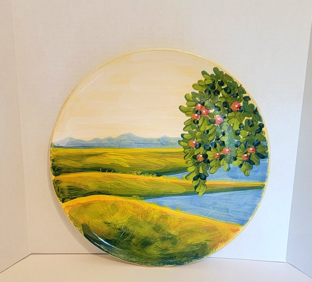 15-3/4" Bellini Italy Ceramic Plate / Hand Painted / Tree / Rolling ...
