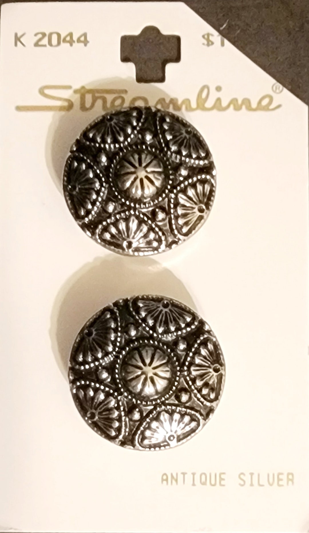 Antique Silver Metal Buttons: Streamline Brand, 22mm, on Original Card ...