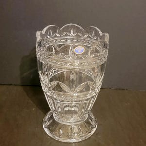 10 Crystal Bohemian Footed Vase / Leaves / Ovals / Scalloped Rim ...