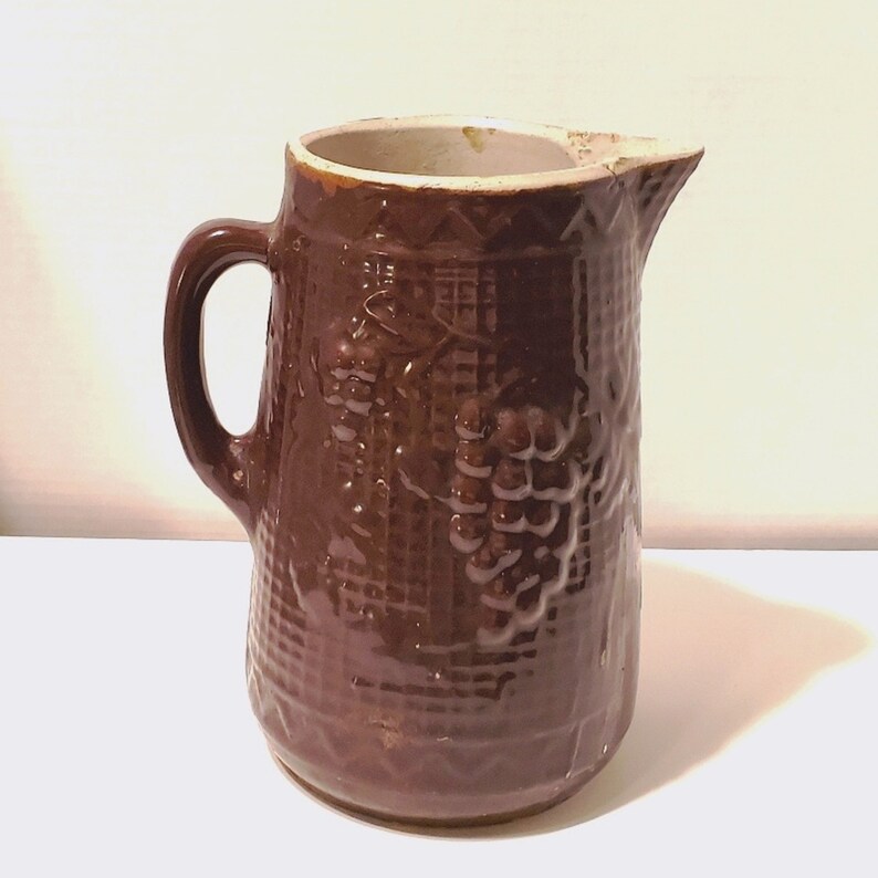 Antique Uhl Pottery Grapes & Lattice Crockery Pitcher - Etsy