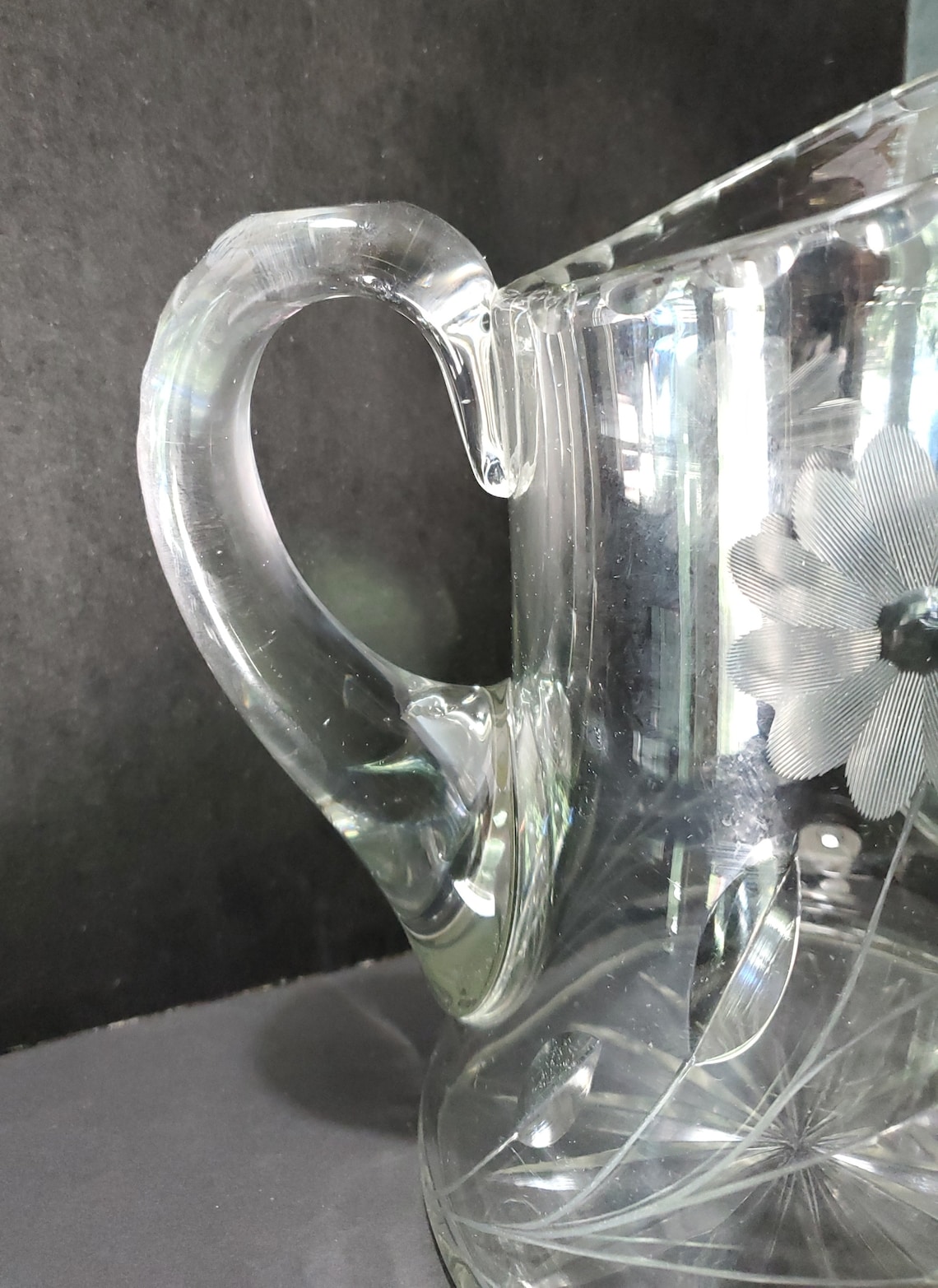 Crystal Floral Etched American Brilliant Cut Pitcher Etsy