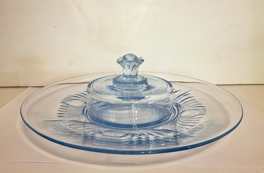 Blue Paden City maya Cheese & Cracker Set / Peacock Feathers - Etsy