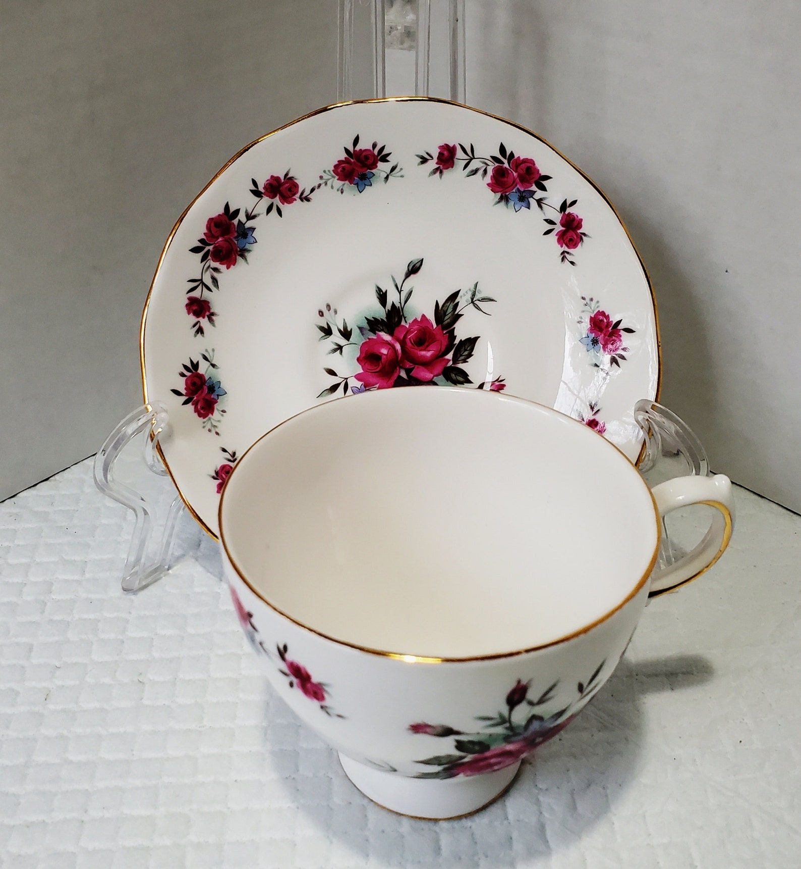Queen Anne roses Cup and Saucer Set / F178 / - Etsy