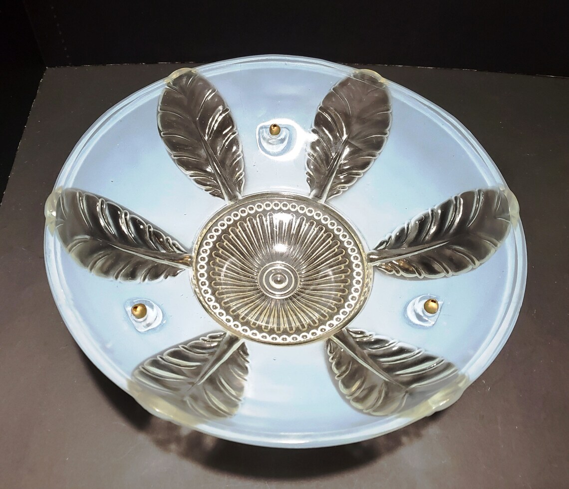 Antique Blue Ceiling Mount Glass Light Shade / Leaves - Etsy