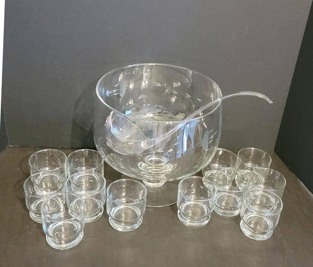 Princess House Crystal heritage Punch Bowl Set / Twelve 12 Cups & Ladle ...