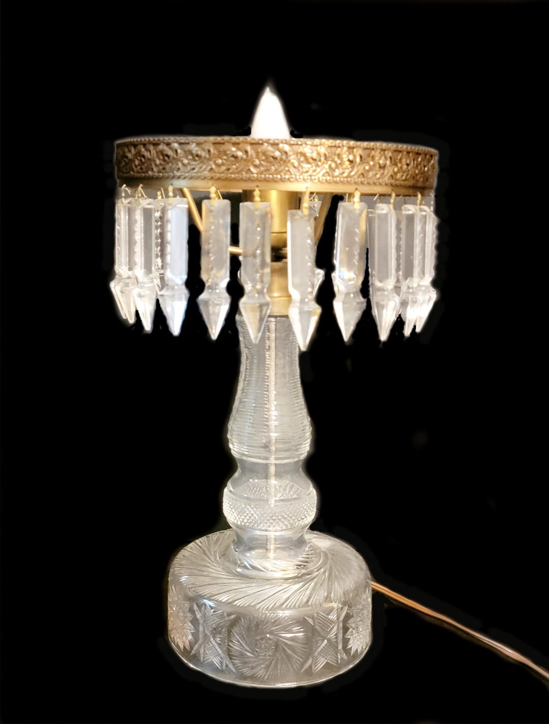 American Brilliant Cut Glass Lamp: Whirling Star, Hobstar Pattern (no ...