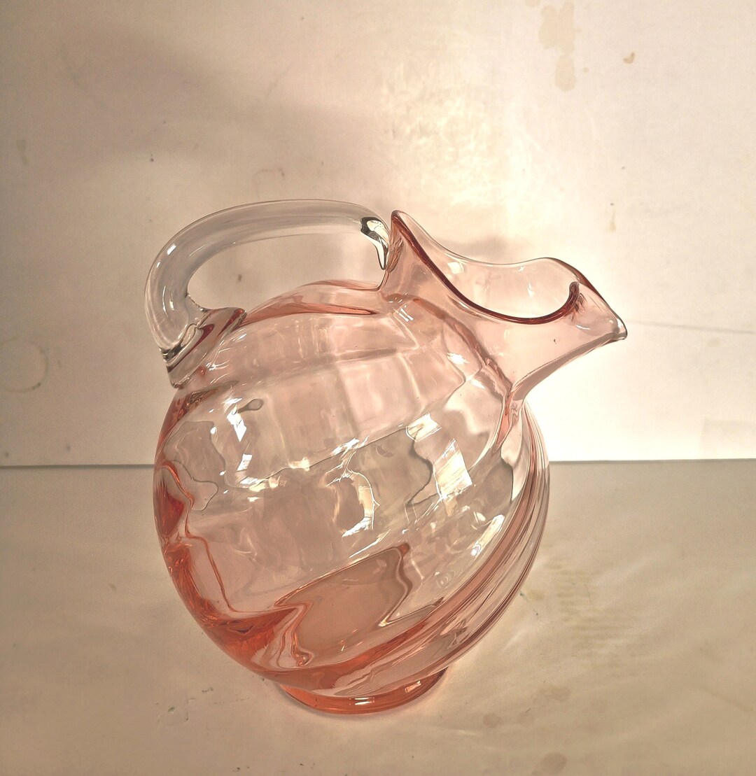 8-3/4" Cambridge Glass Pink "gyro Optic" / Swirl / Ball Pitcher / Clear ...