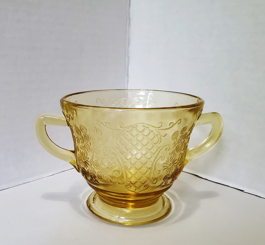 Federal Glass Amber "normandie" Aka "bouquet and Lattice" Sugar Bowl - Etsy