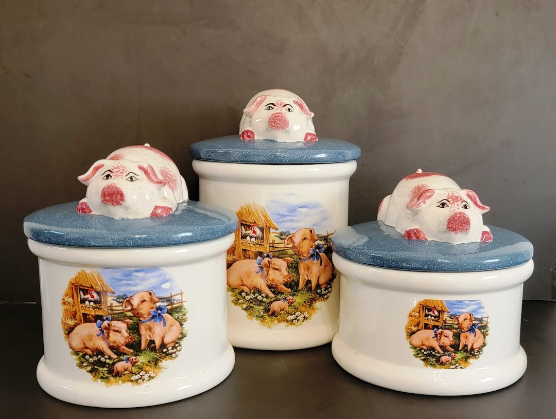 Three 3pc. Vintage Ceramic Pig Canister Set Hand Made - Etsy