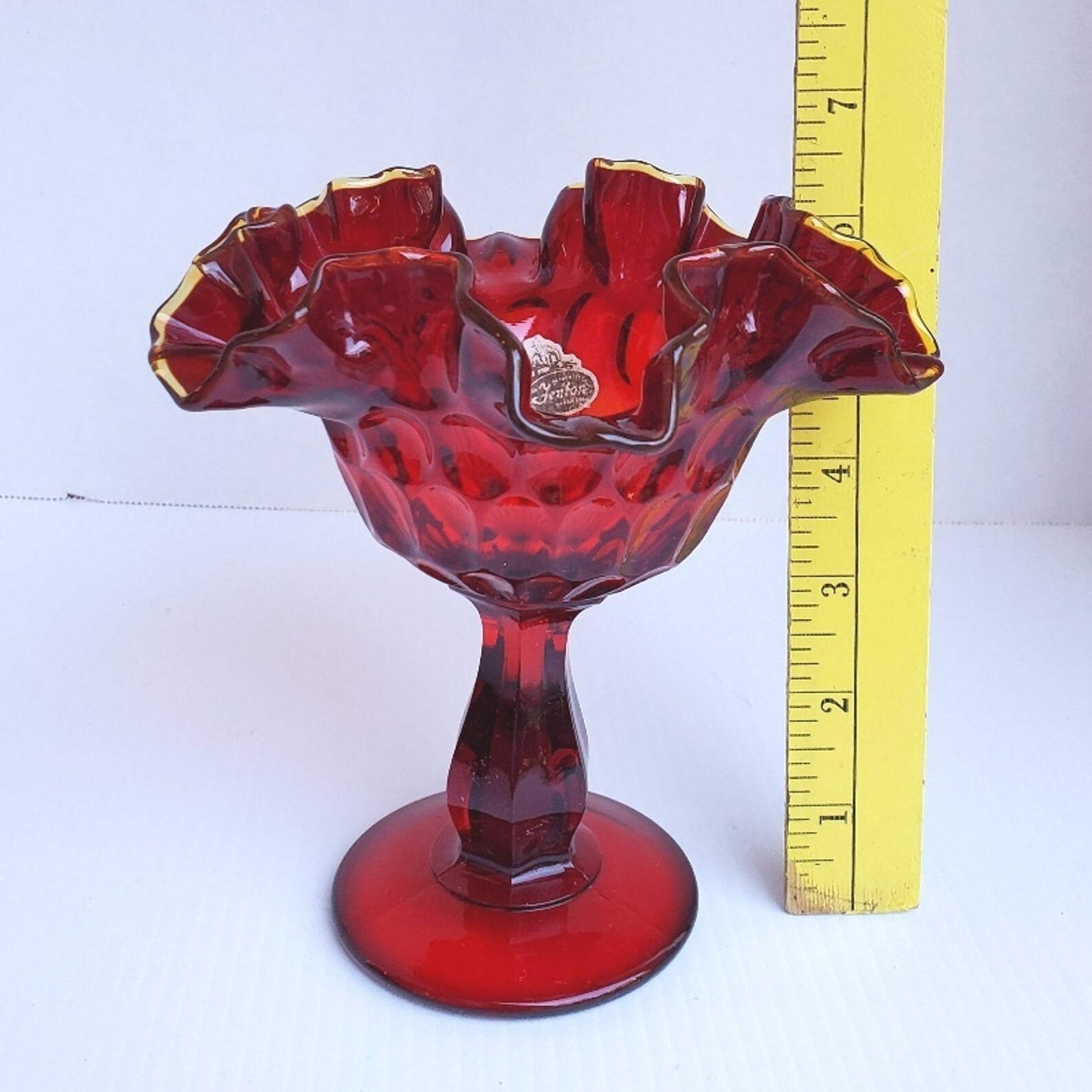 Vintage Ruby Red Fenton Thumb Print Footed Ruffled Compote / - Etsy