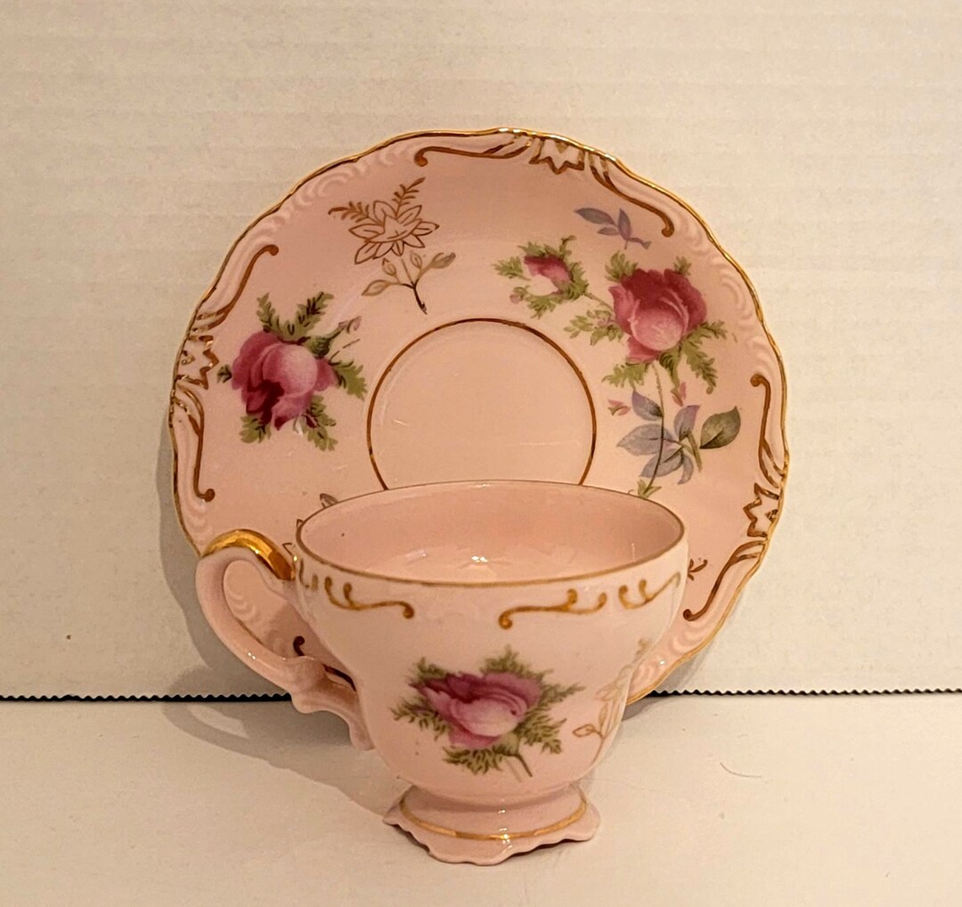 Pink Floral Lefton China Demitasse Footed Cup & Saucer / Japan ...