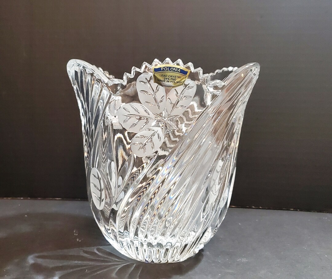 Large 7" Polina Saw-tooth Edge Crystal Vase / Poland / Original Foil ...