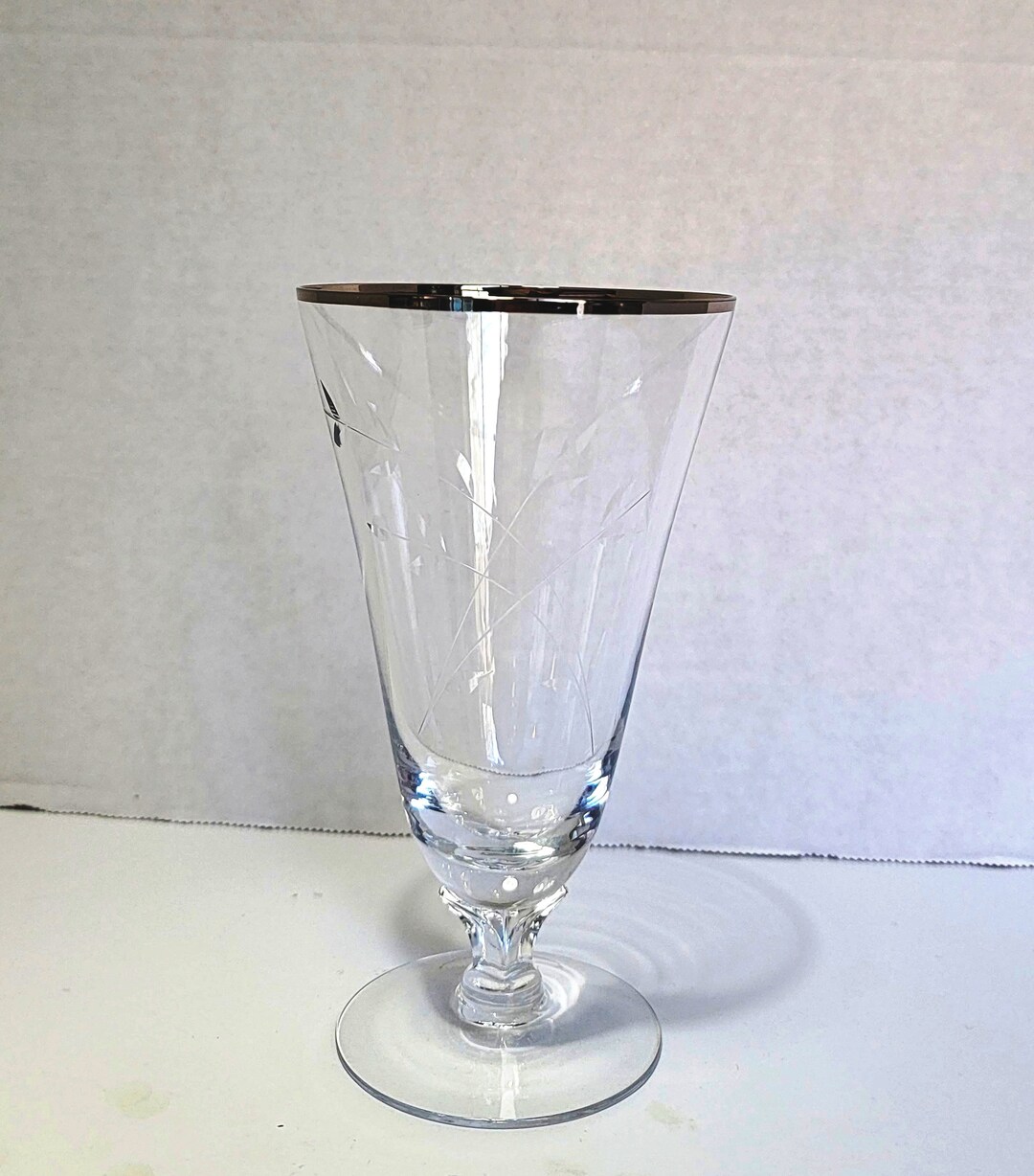 6-1/2" Fostoria "bridal Bell" Footed Iced Tea Glass / Platinum Trim - Etsy