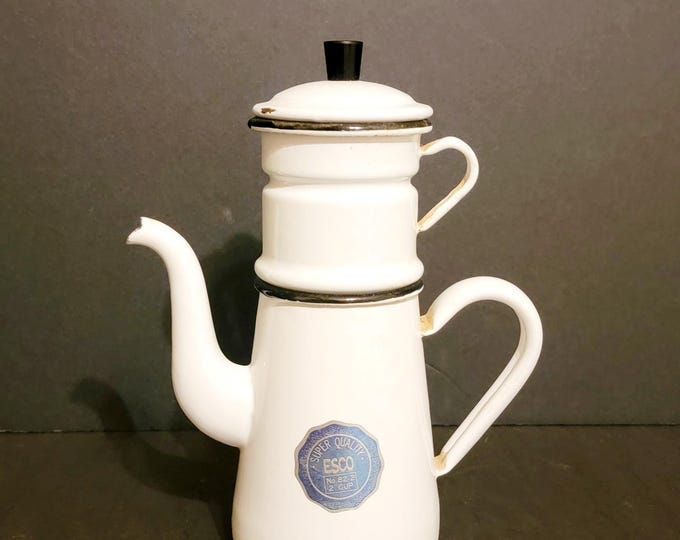 9" Esco / Japan / French Drip White Enamel Coffee Pot / 1950's / Five ...
