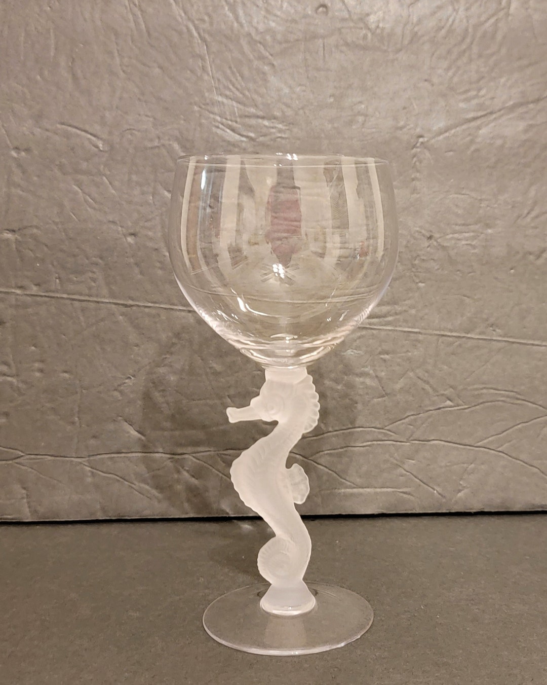 7-1/2" Golden Crown E & R Bayel Crystal SEAHORSE Stemmed Water Goblet ...