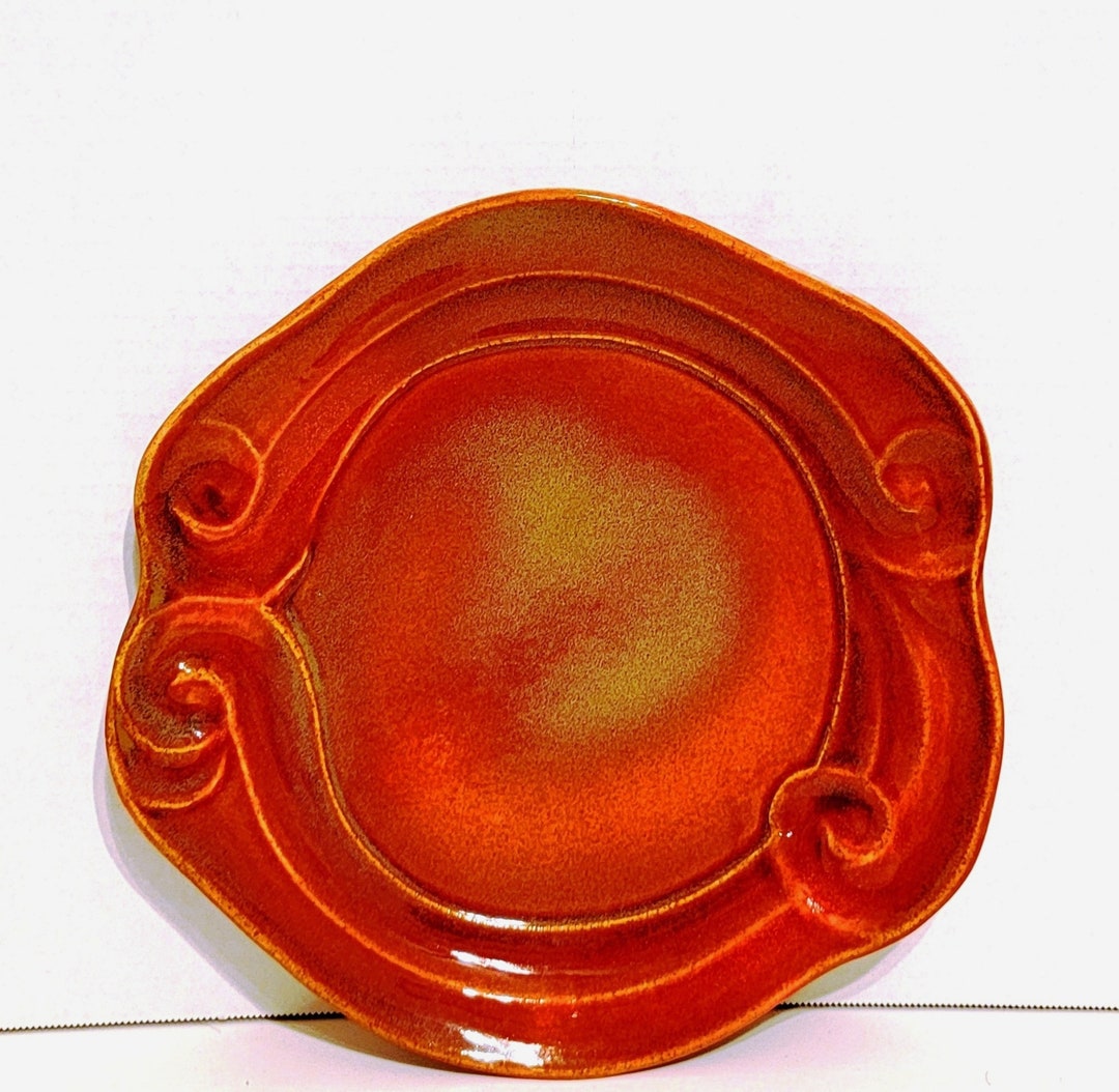 One (1) - 11-3/4" Gail Pitman "free Form" Red-orange Pottery Dinner ...