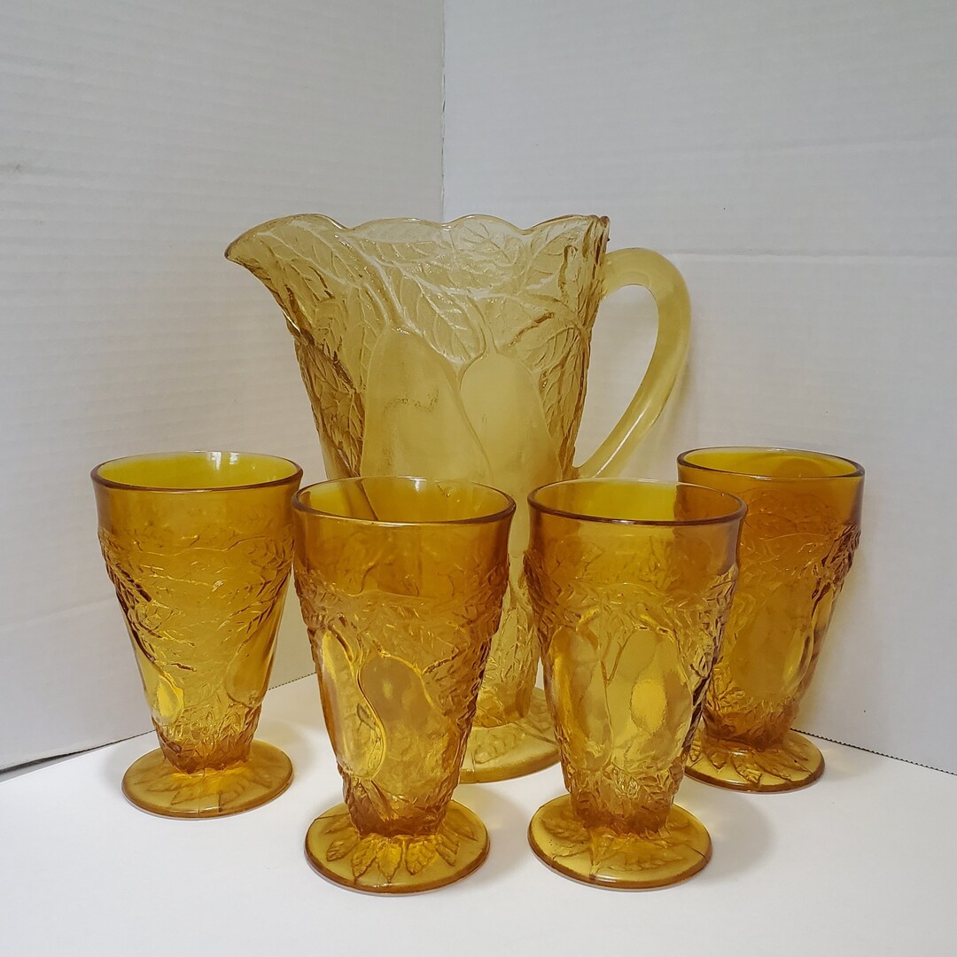 Amber Tiara "sweet Pear" Pitcher With Four (4) Tumblers - Etsy