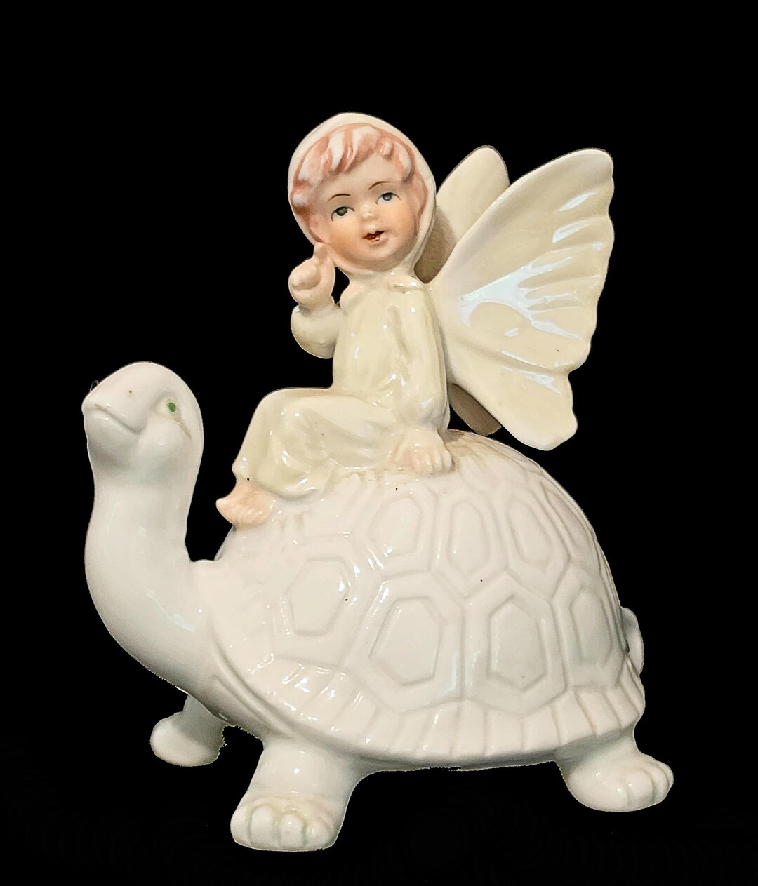 Enesco Angel Riding Turtle Figure / Bone China / 1980 Original Sticker ...