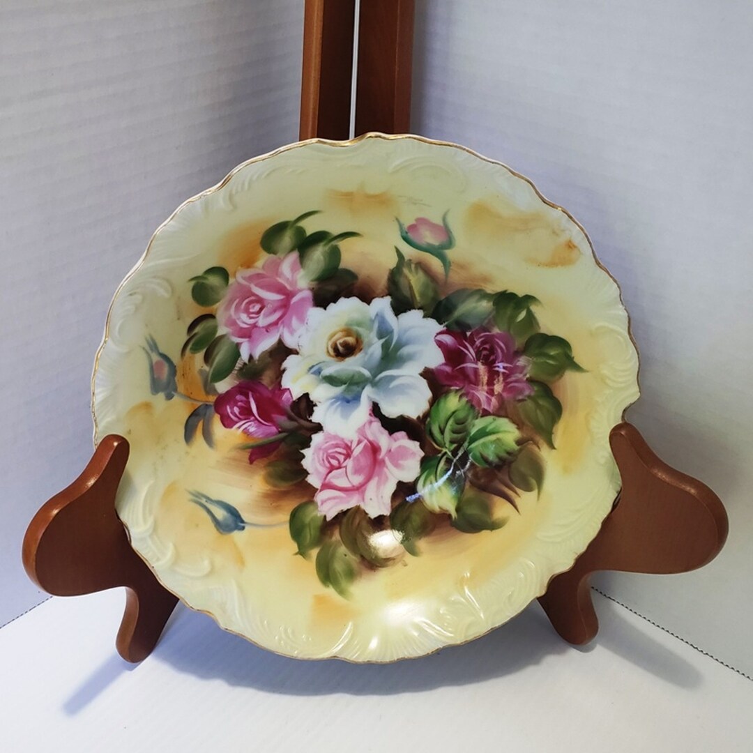 Vintage 8" Enesco Hand Painted Bowl / Roses - Etsy