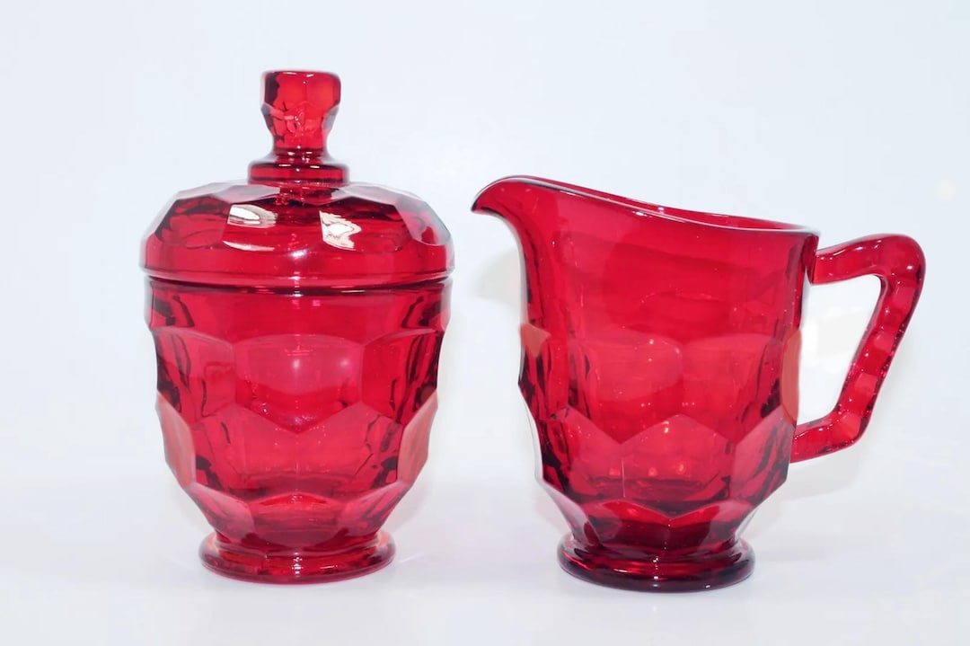Red Viking Glass "georgian" Sugar and Creamer Set - Etsy