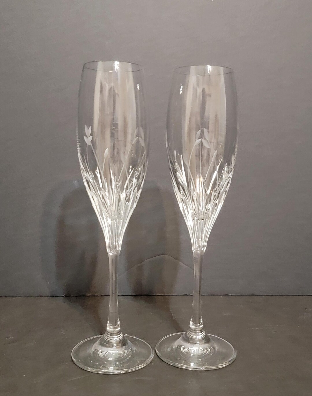 Two (2) - 8-3/8" Nachtmann "fleuri" Fluted Champagne Stems / Cut ...