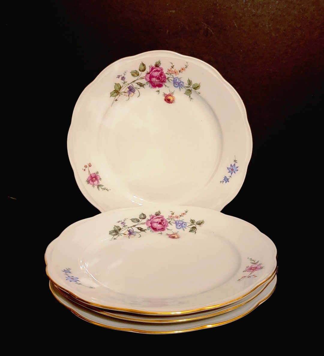 Four (4) - 9-3/8" Wawel Dinner Plates / Roses Poland - Etsy