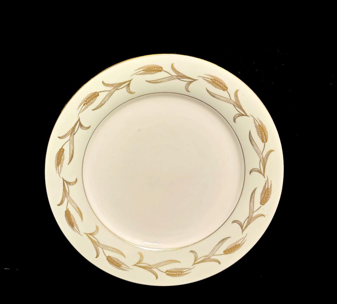 Eight (8) - 10-1/2" Noritake "alice" Dinner Plates / Gold Wheat Sheafs ...