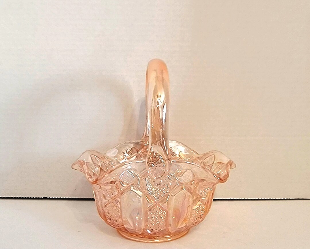 Pink Iridescent Smith Carnival Glass Heritage Line "quintec" Handled ...