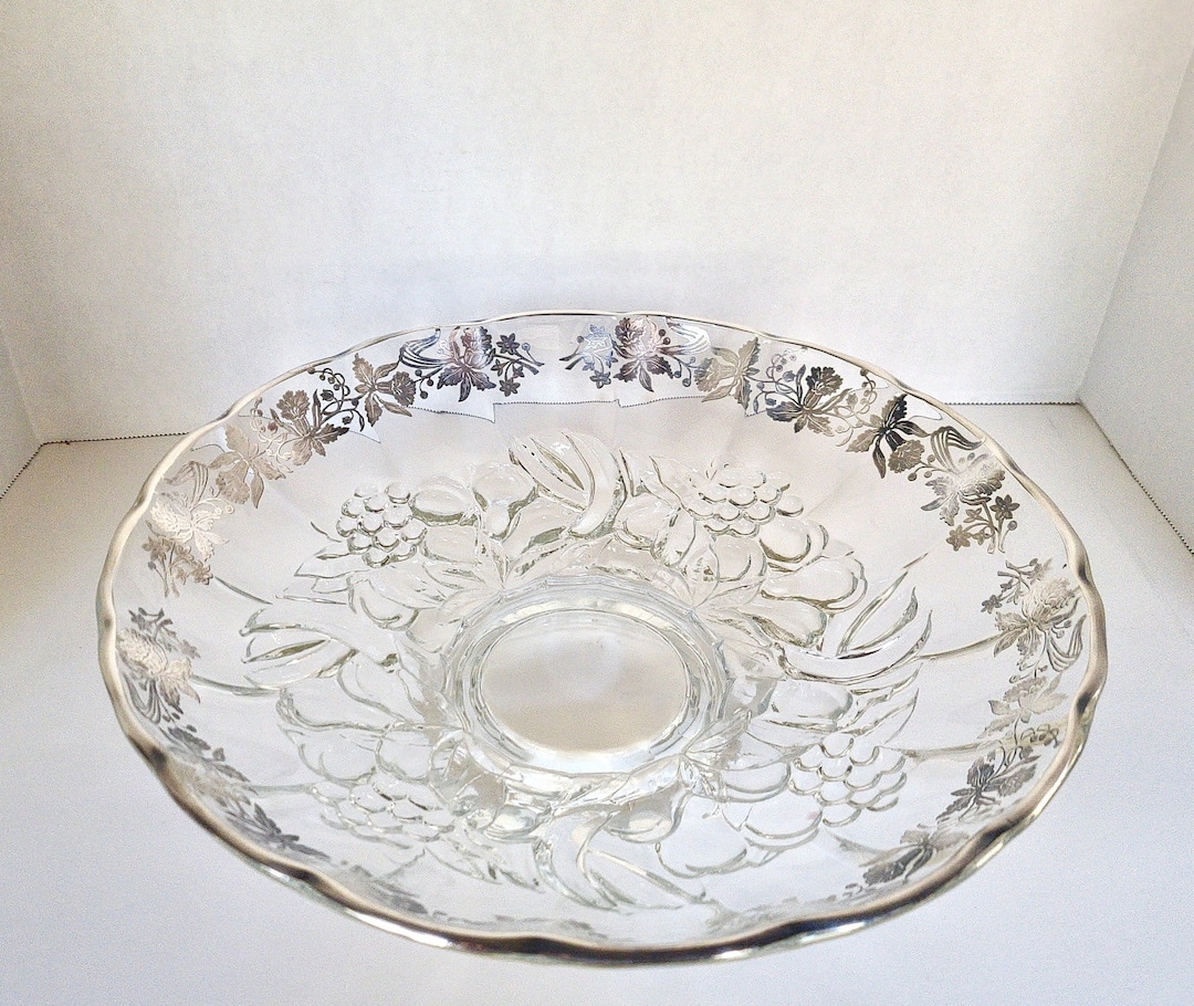 12" Sterling Overlay Footed Console Bowl / Embossed Fruit - Etsy
