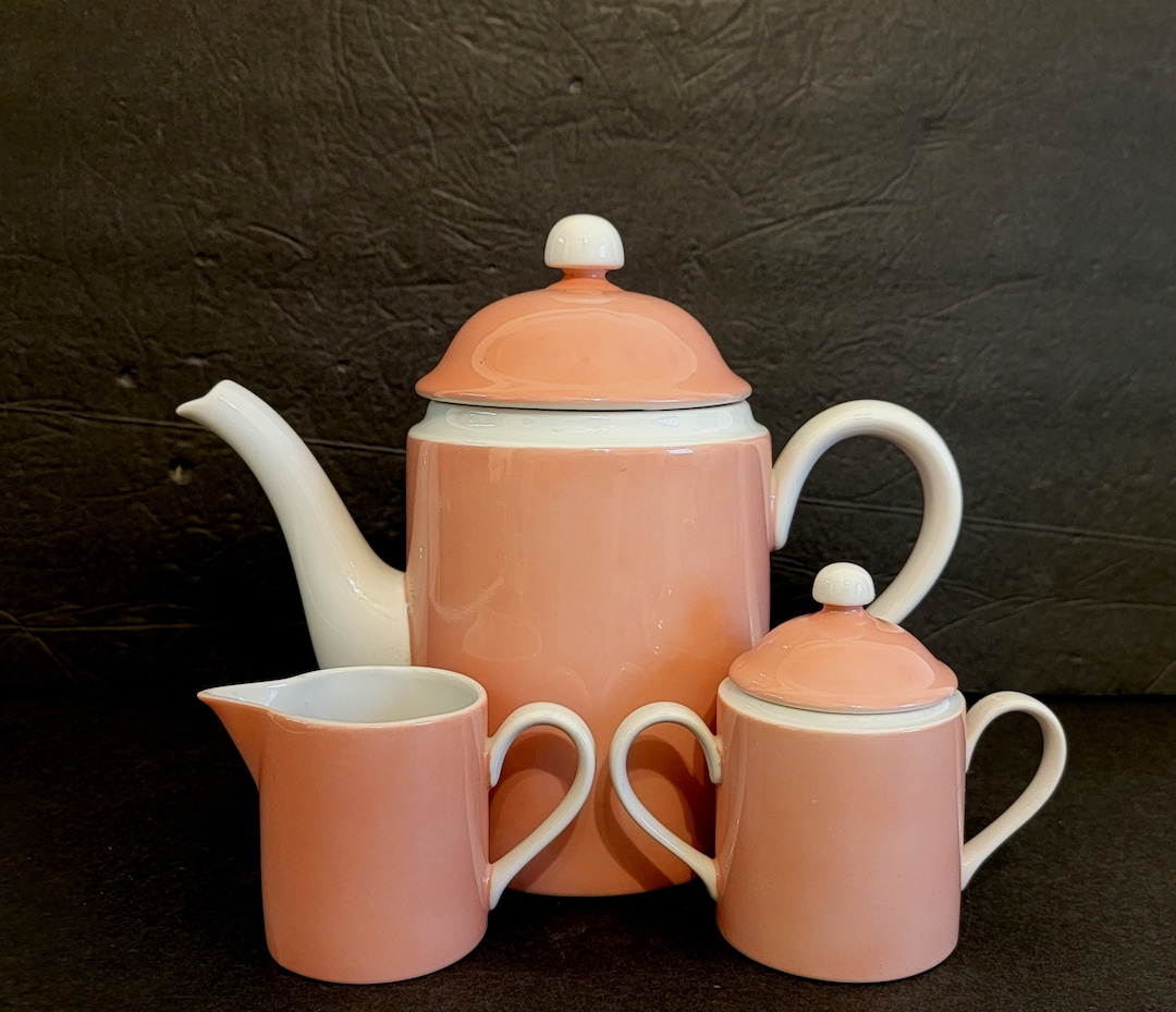 Fitz and Floyd Pink / Peach "rondelet" Coffee Pot and Cream & Sugar - Etsy