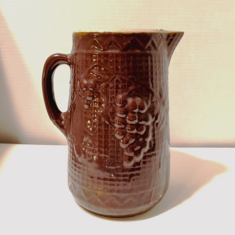 Antique Uhl Pottery Grapes & Lattice Crockery Pitcher - Etsy