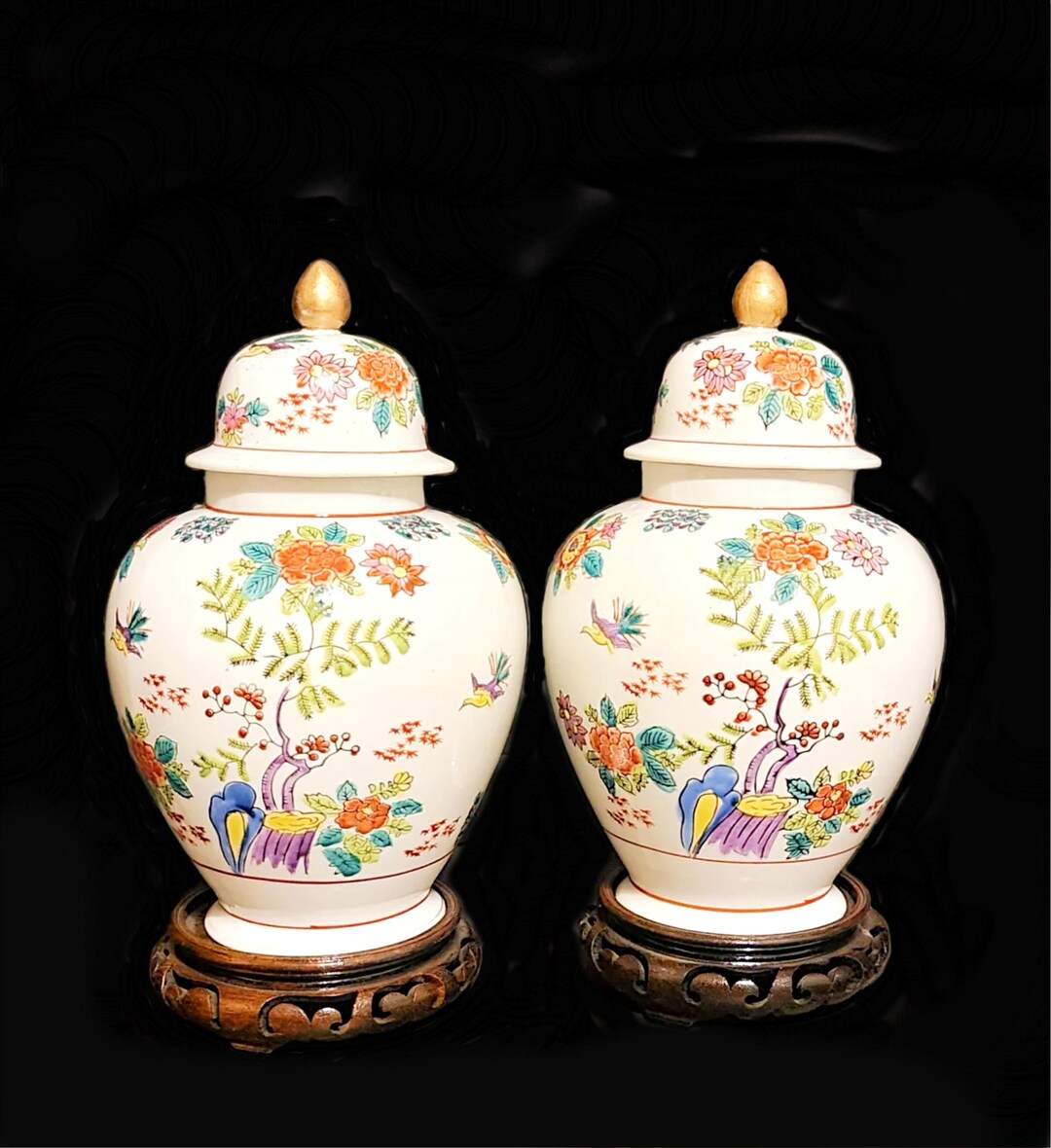 Two (2) - 10-1/4" Japanese Porcelain Ginger Jars / Figural Birds ...