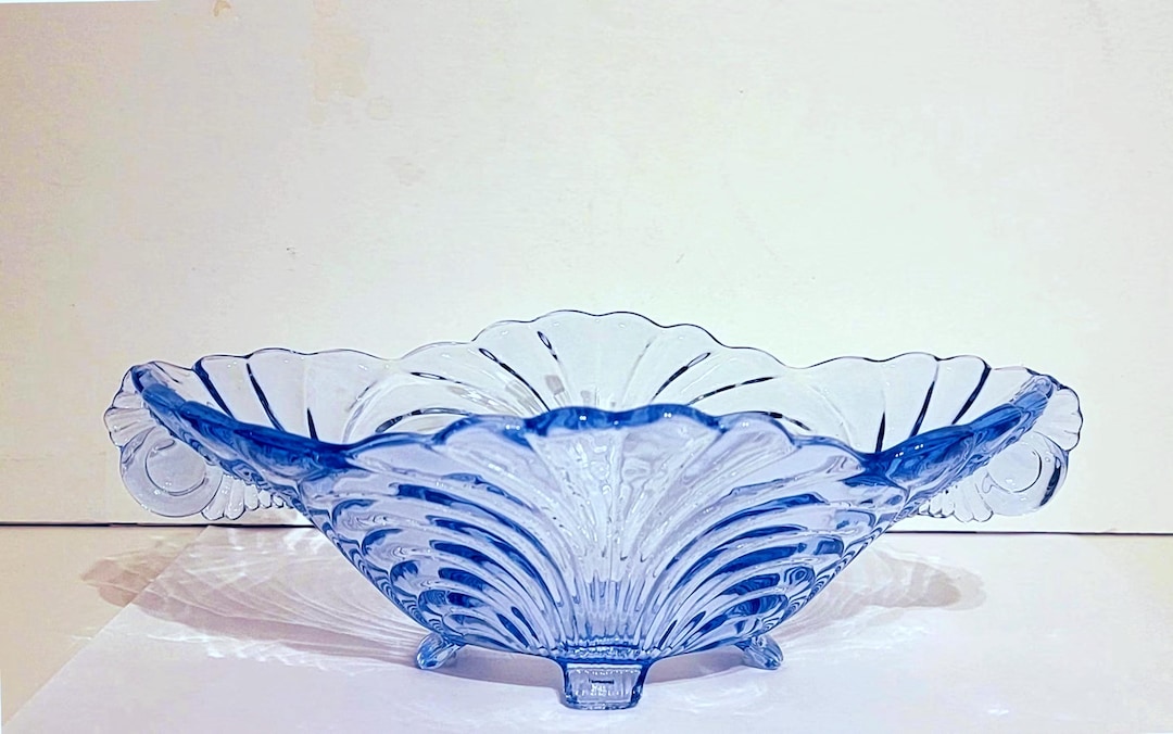 11" Moonlight Blue Cambridge Glass "caprice" Oblong 4-toed Bowl - Etsy