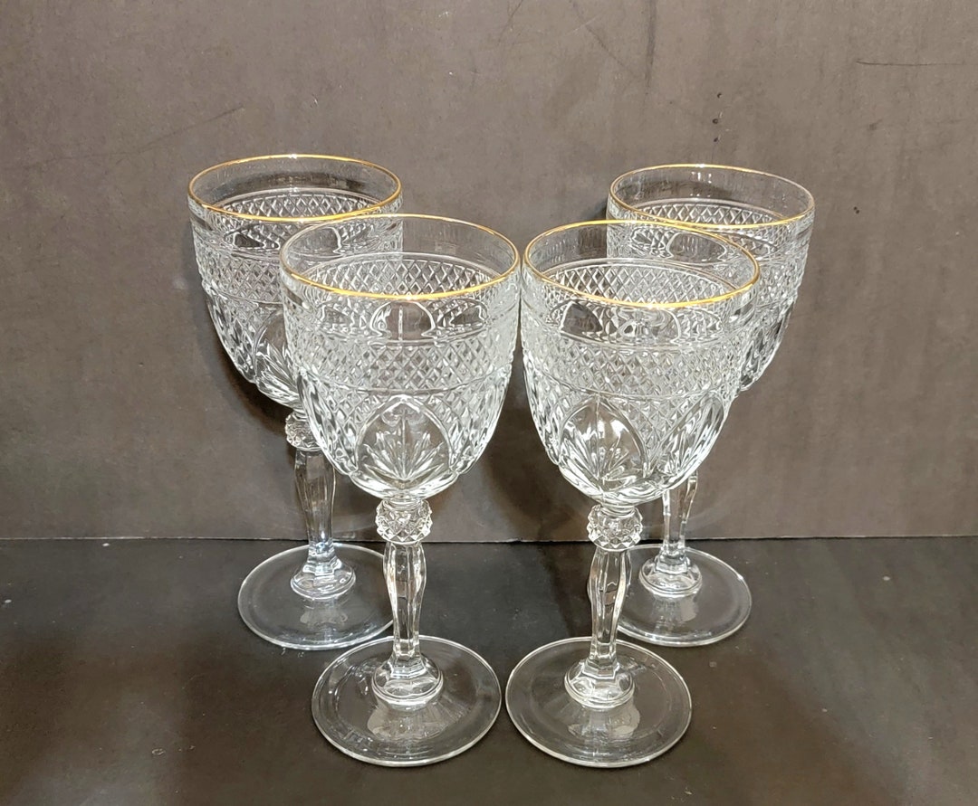 Four 4 8 Cristal D'arques / Durand antique Water Glasses / Gold Trim ...