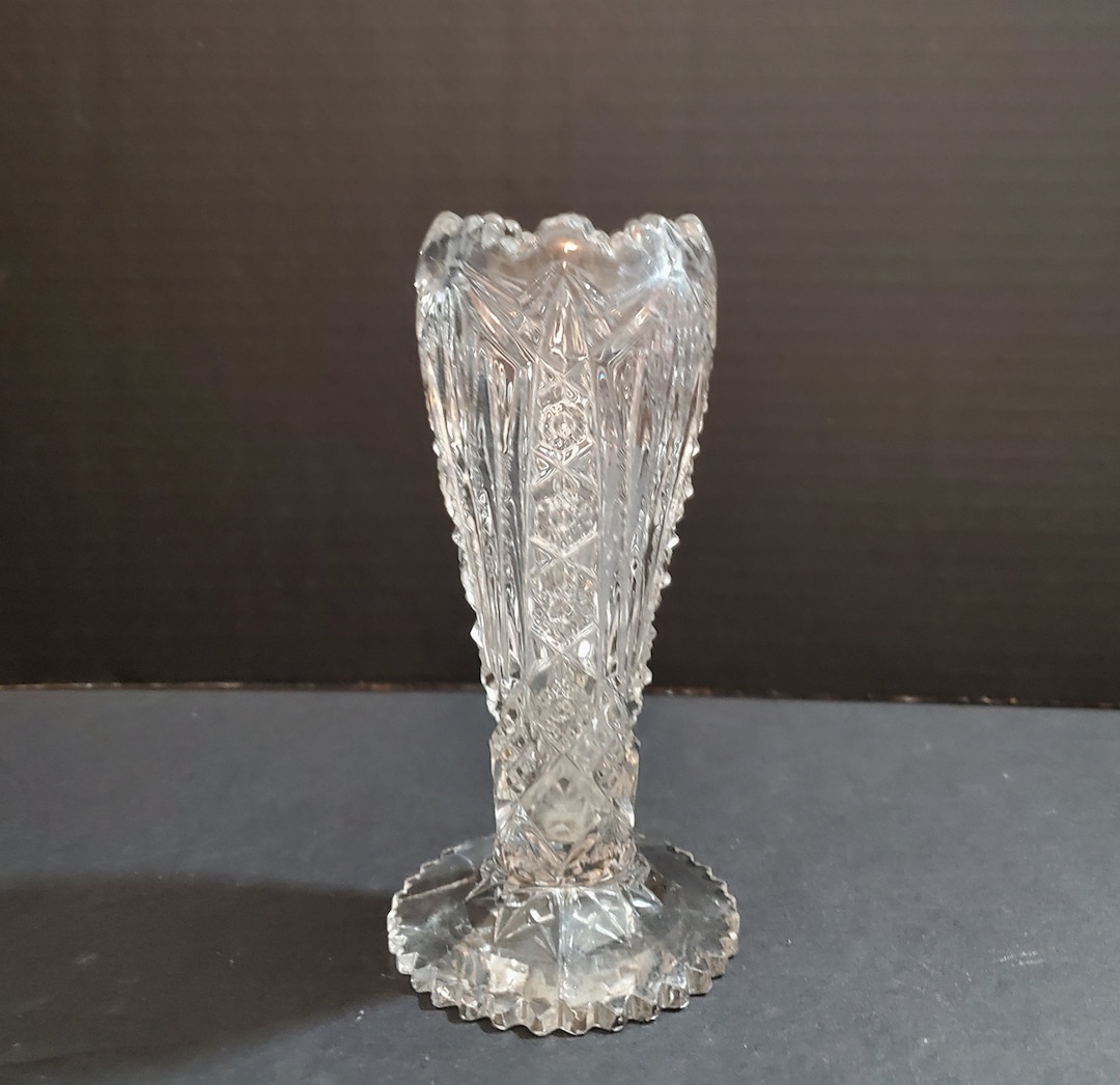 Clear EAPG Imperial Glass Diamond With Fans Bud Vase / Aka Thonged Star ...