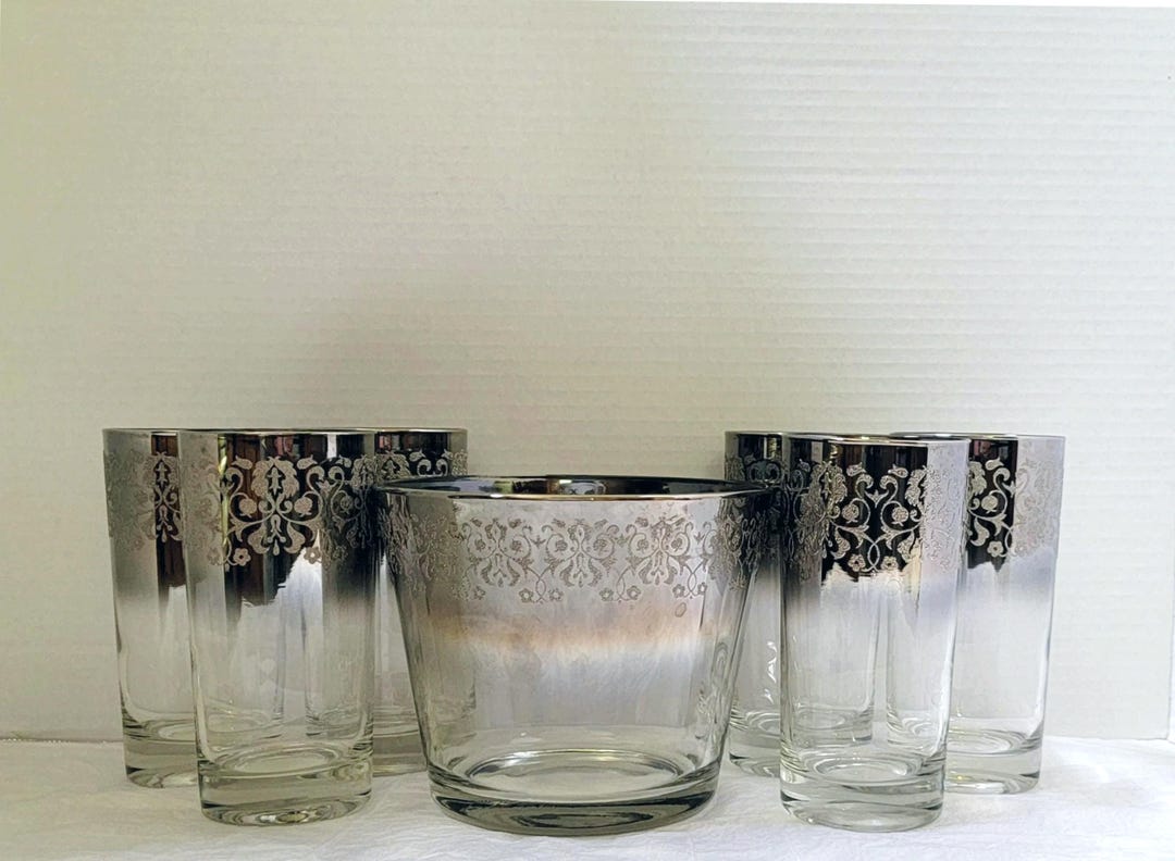 MCM Vitreon Queen's Lusterware Highball Glasses With Ice Bucket - Etsy