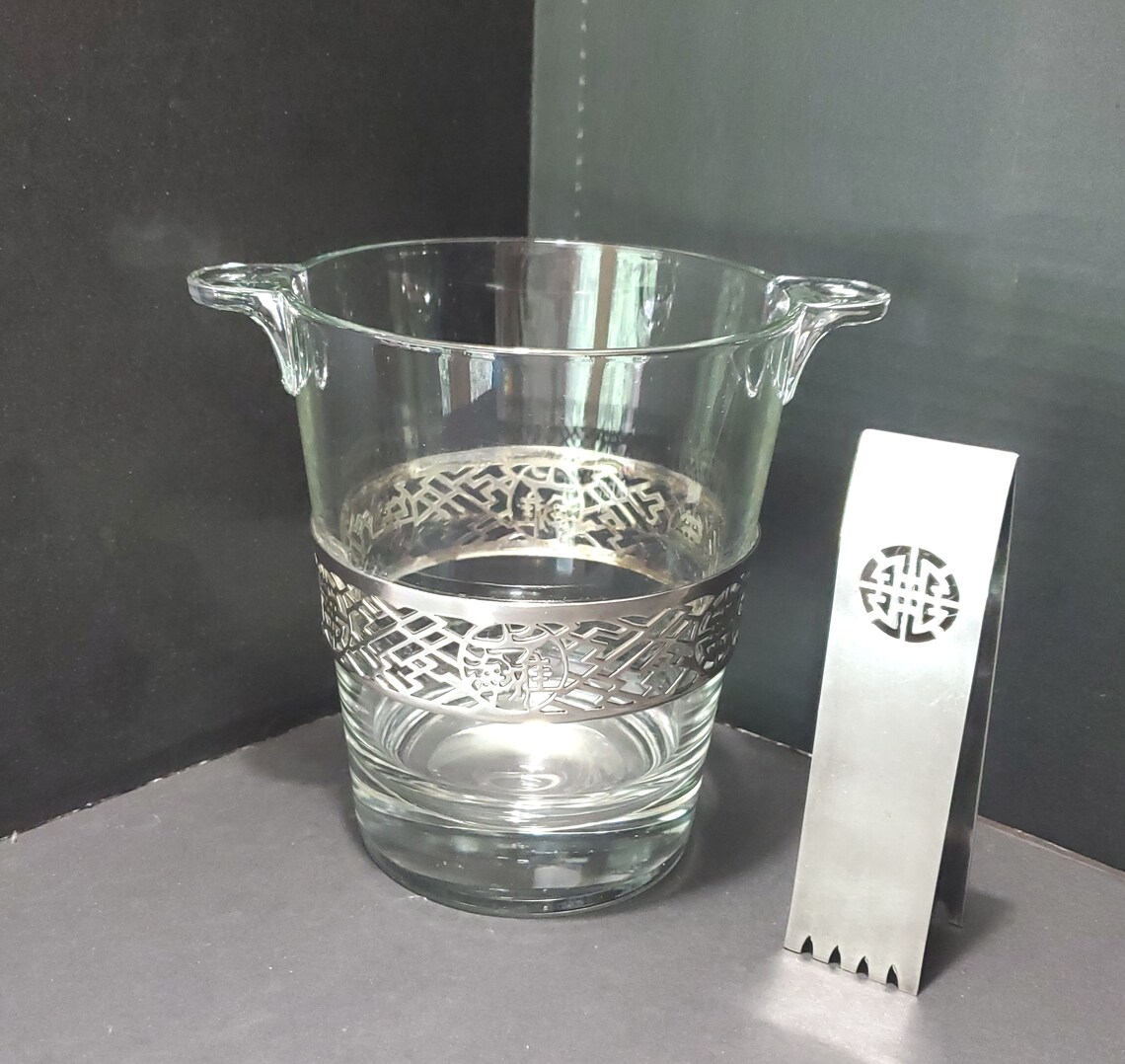 Vintage Clear Glass Ice Bucket With Filigreed Metal Band And Etsy