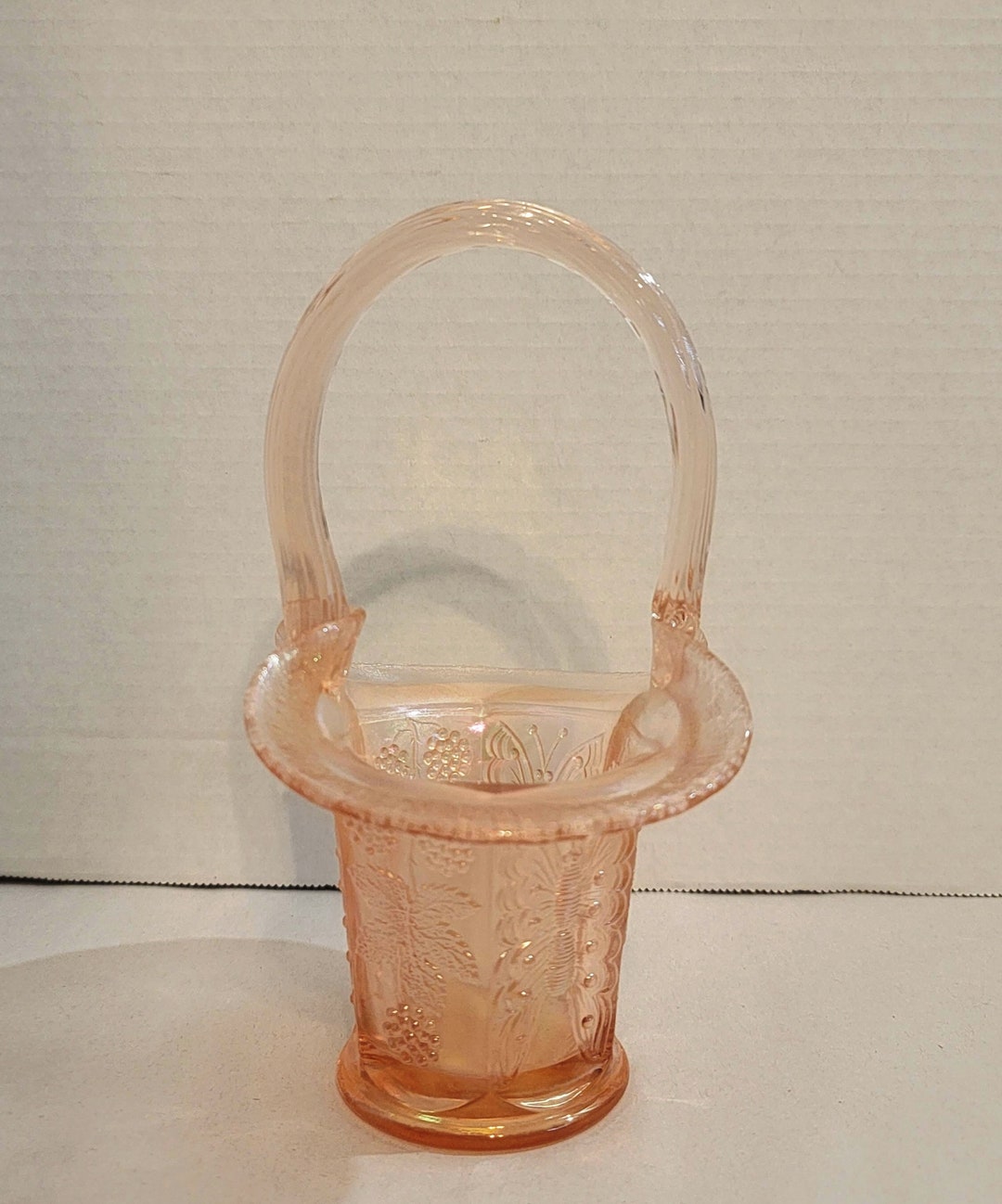 Small Pink Opalescent Fenton "butterfly" Glass Basket - Etsy