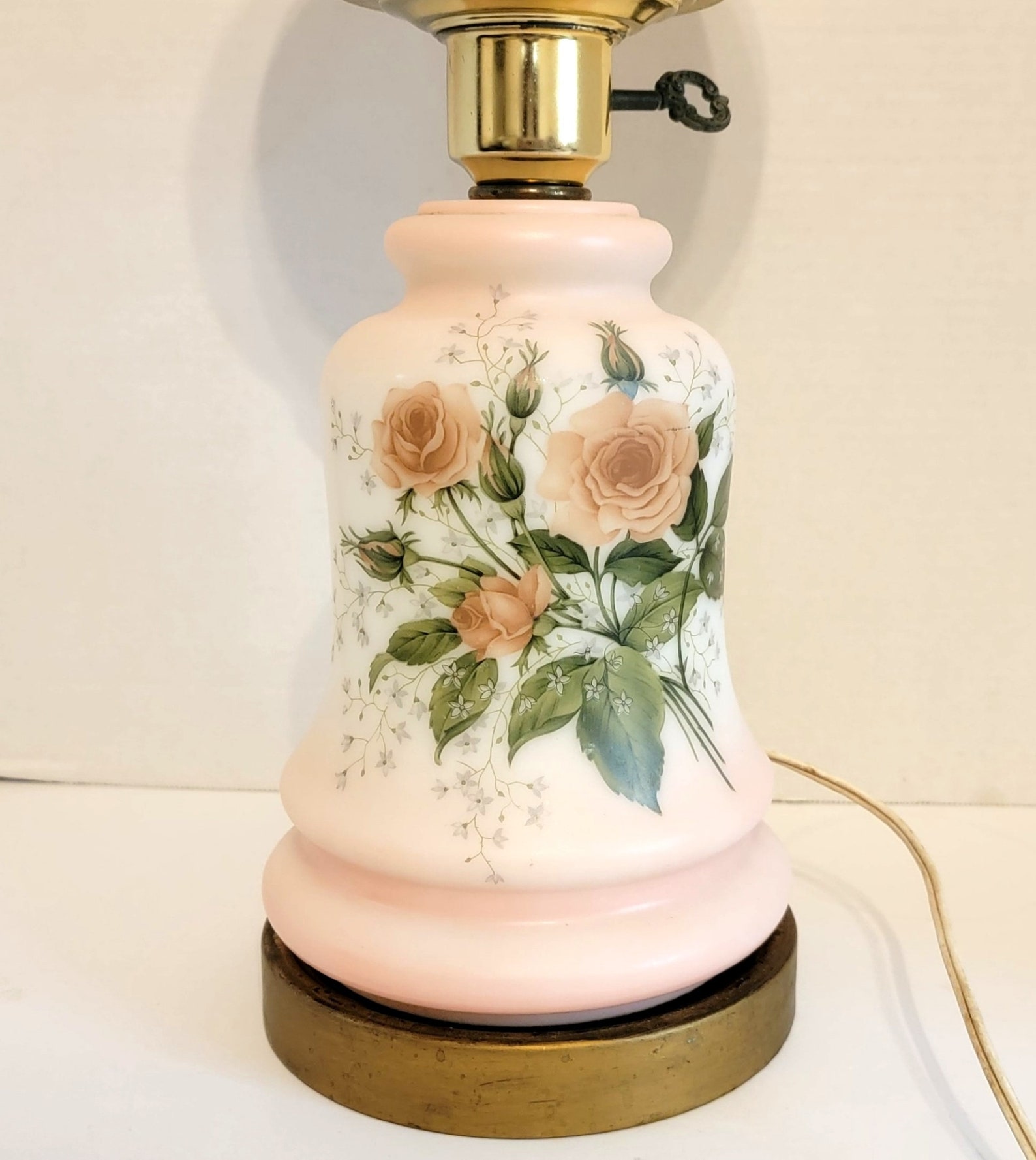 Pink Floral Satin Cased Glass Fenton Table Lamp / Brass Base - Etsy