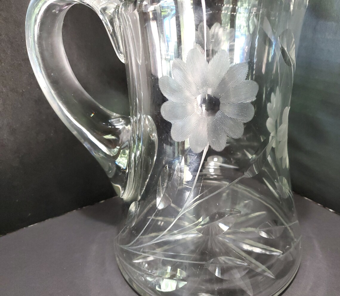 Crystal Floral Etched American Brilliant Cut Pitcher - Etsy
