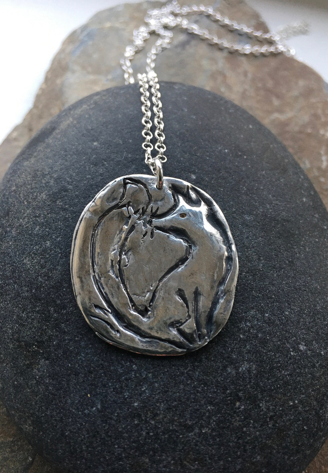 Fox Pendant, Handmade, Recycled Pendant, Sterling Silver Chain, Seated ...