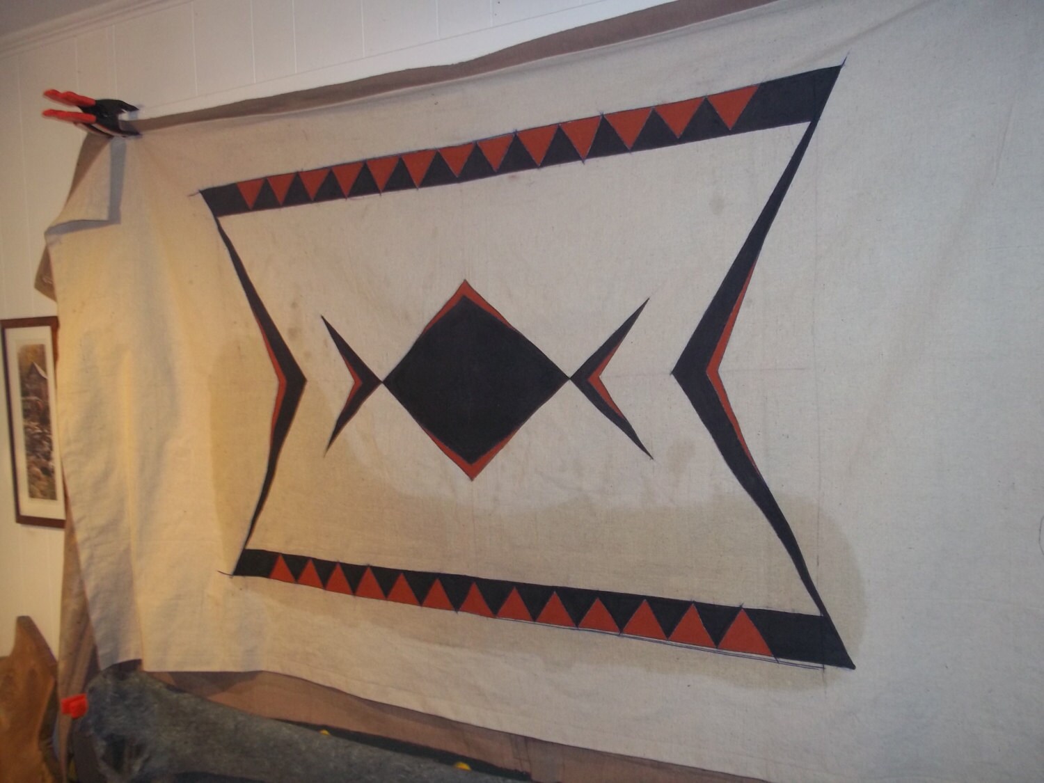 Aztec Art, Burnt Orange & Black Paint on Tough Drop Cloth Canvas. for ...