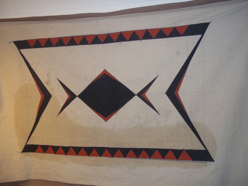 Aztec Art, Burnt Orange & Black Paint on Tough Drop Cloth Canvas. for ...